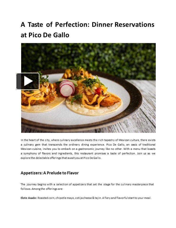 A Taste of Perfection Dinner Reservations at Pico De Gallo presentation ...
