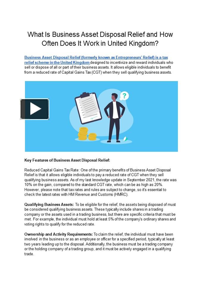 What Is Business Asset Disposal Relief and How Often Does It Work in ...
