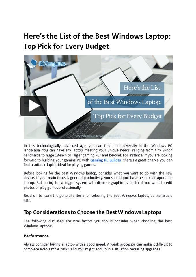 PPT – Here’s the List of the Best Windows Laptop: Top Pick for Every ...