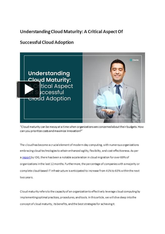 PPT – Understanding Cloud Maturity: A Critical Aspect of Successful ...