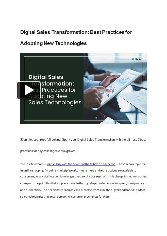 PPT – Digital Sales Transformation: Best Practices for Adopting New ...