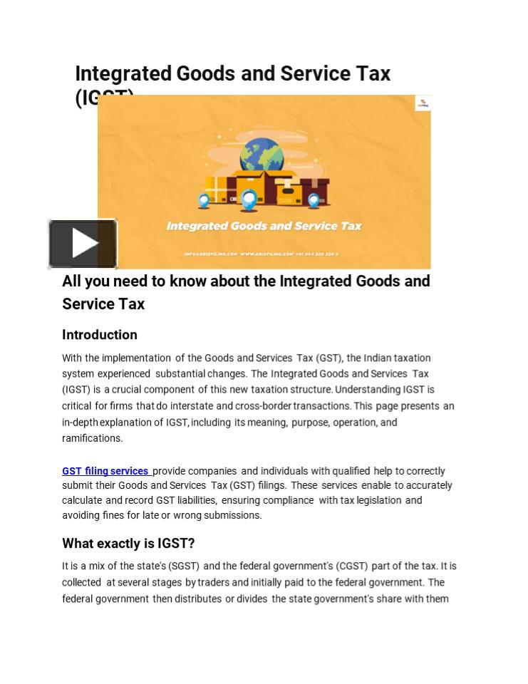 PPT – Integrated Goods and Service Tax (IGST) PowerPoint presentation ...
