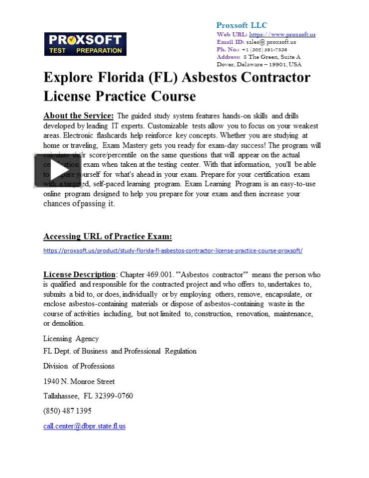 Explore Florida (FL) Asbestos Contractor License Practice Course ...