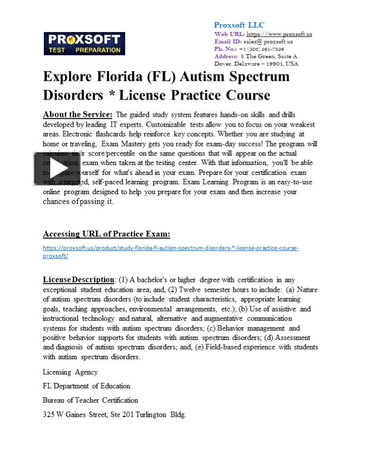 PPT – Explore Florida (FL) Autism Spectrum Disorders * License Practice ...