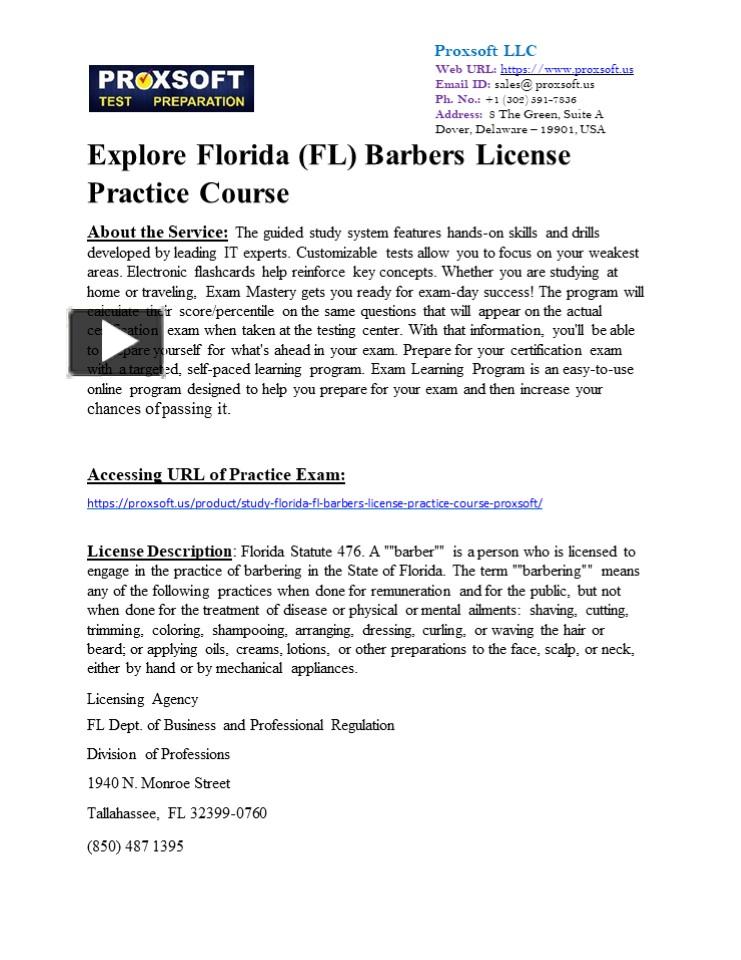 Explore Florida (FL) Barbers License Practice Course presentation ...