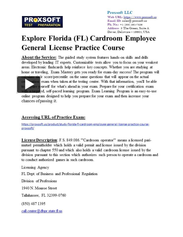 PPT – Explore Florida (FL) Cardroom Employee General License Practice ...