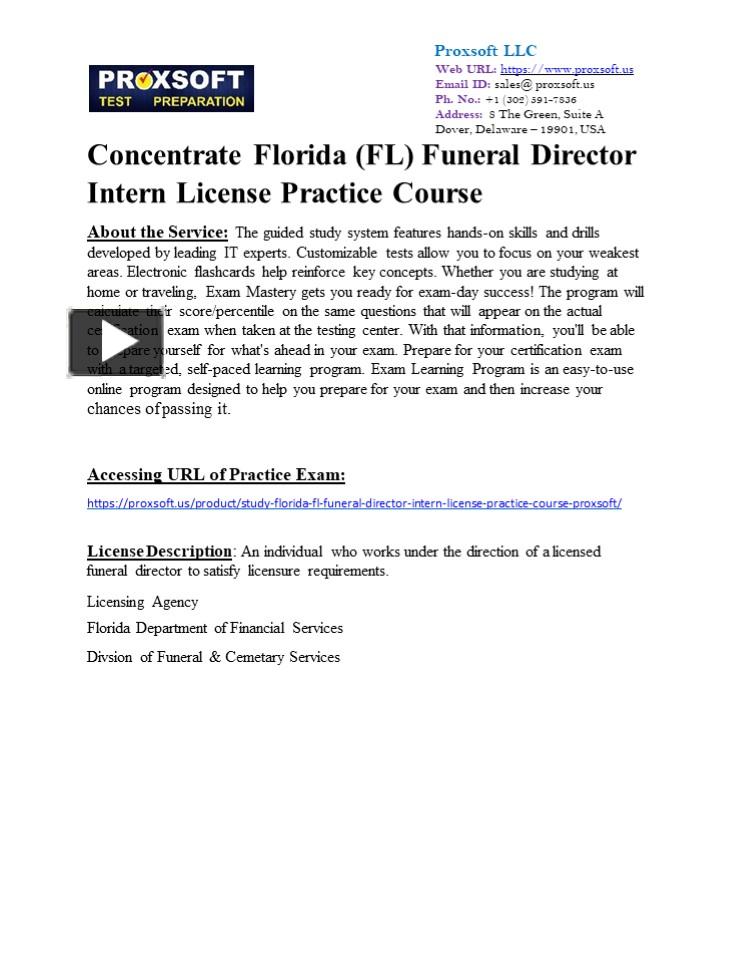 PPT – Concentrate Florida (FL) Funeral Director Intern License Practice ...