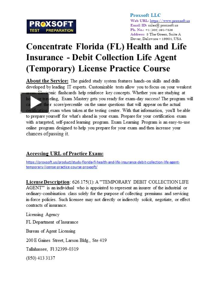 Concentrate Florida (FL) Health and Life Insurance - Debit Collection ...