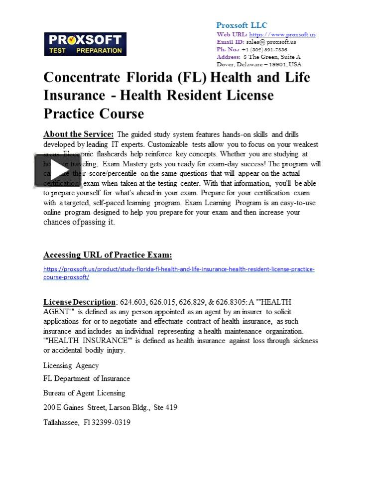 Concentrate Florida (FL) Health and Life Insurance - Health Resident ...
