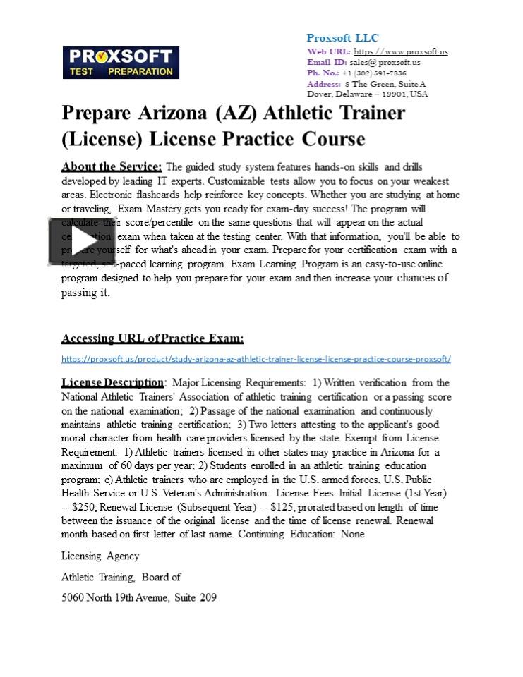 Prepare Arizona (AZ) Athletic Trainer (License) License Practice Course ...