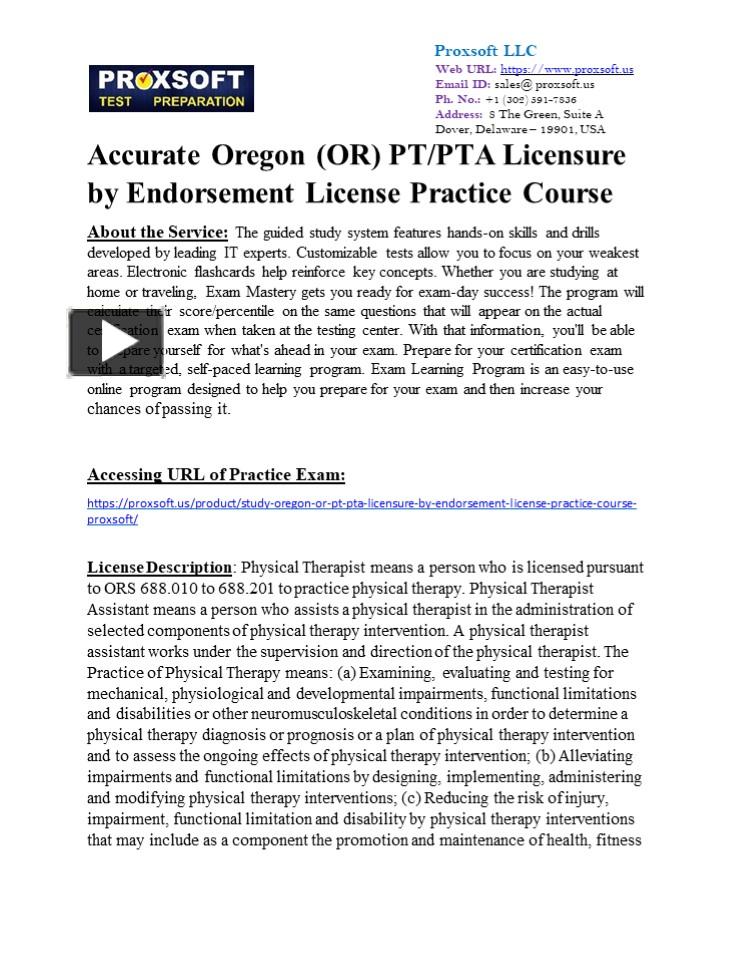 Accurate Oregon (OR) PT/PTA Licensure by Endorsement License Practice ...