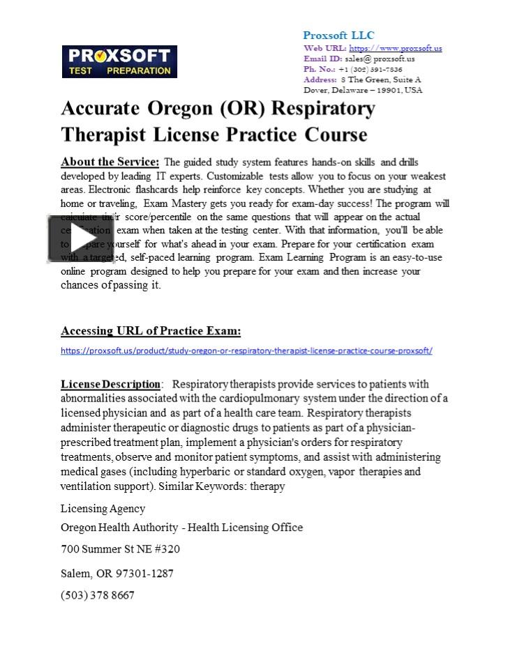 Accurate Oregon (OR) Respiratory Therapist License Practice Course ...