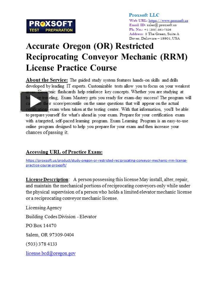Accurate Oregon (OR) Restricted Reciprocating Conveyor Mechanic (RRM ...
