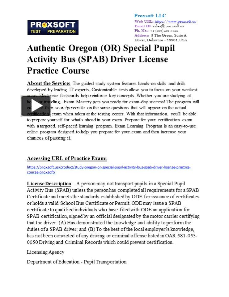 Authentic Oregon (OR) Special Pupil Activity Bus (SPAB) Driver License ...