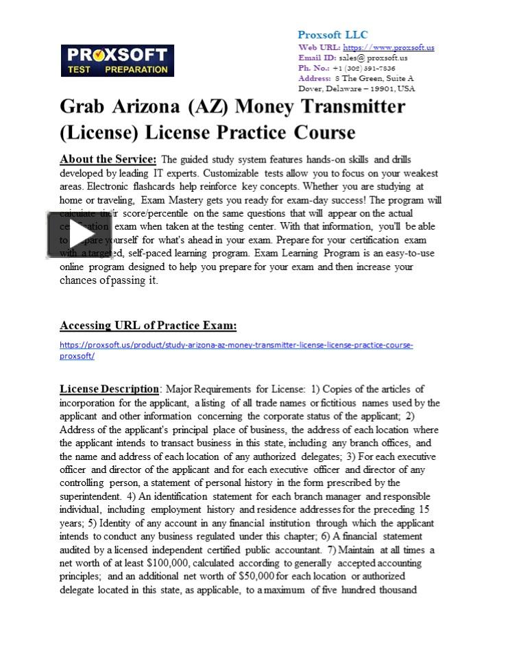 PPT – Grab Arizona (AZ) Money Transmitter (License) License Practice ...