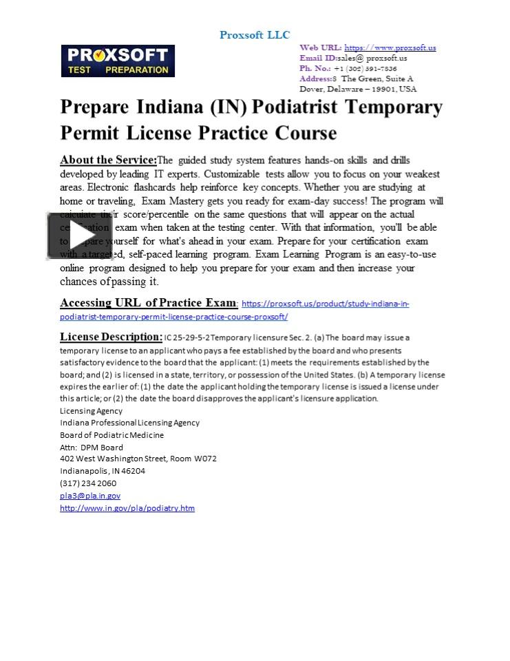 Prepare Indiana (IN) Podiatrist Temporary Permit License Practice ...