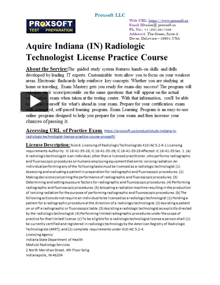 Aquire Indiana (IN) Radiologic Technologist License Practice Course ...