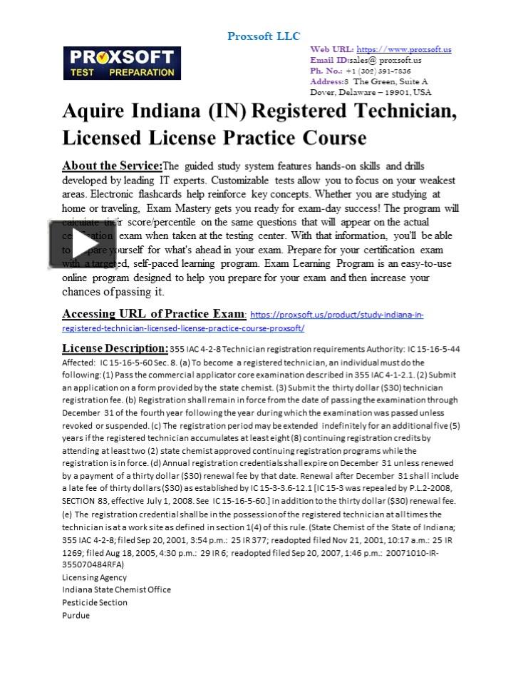 PPT – Aquire Indiana (IN) Registered Technician, Licensed License ...