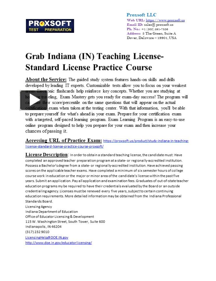 Grab Indiana (IN) Teaching License-Standard License Practice Course ...