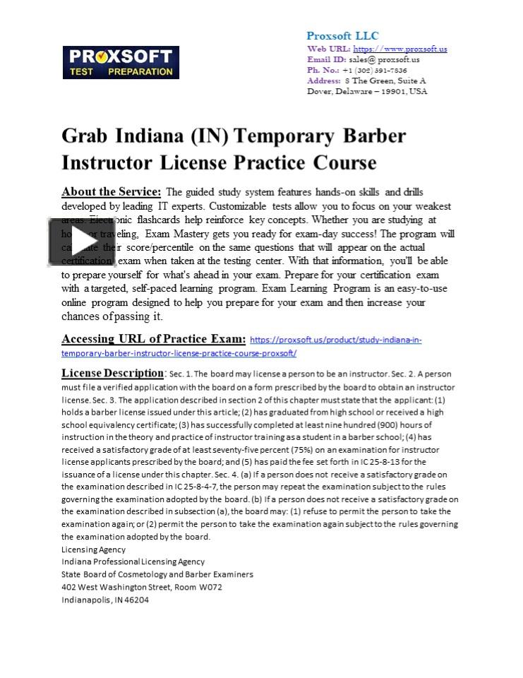 Grab Indiana (IN) Temporary Barber Instructor License Practice Course ...