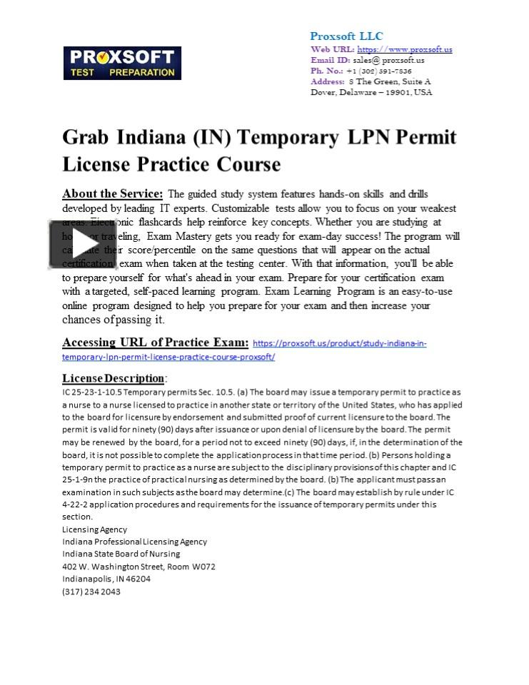 Grab Indiana (IN) Temporary LPN Permit License Practice Course ...