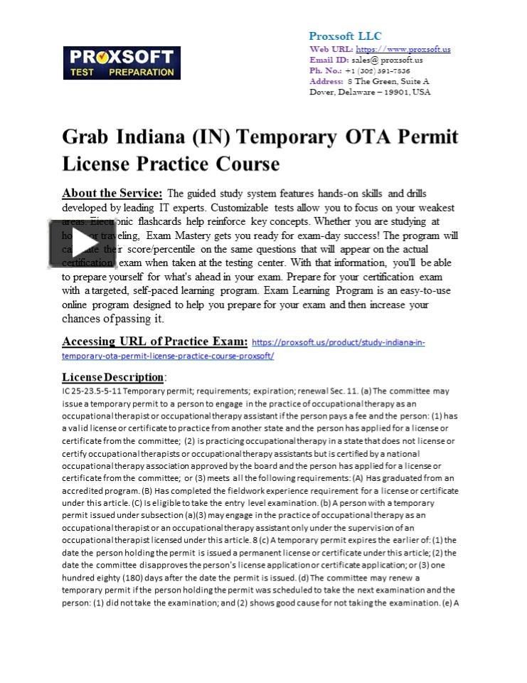 PPT – Grab Indiana (IN) Temporary OTA Permit License Practice Course ...