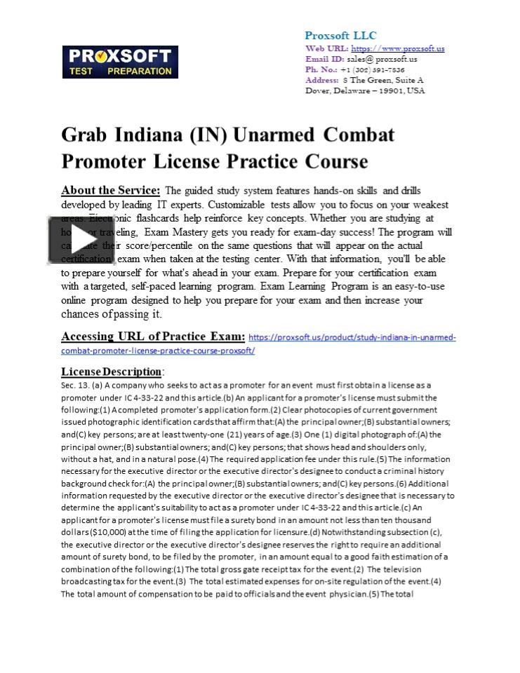 PPT – Grab Indiana (IN) Unarmed Combat Promoter License Practice Course ...