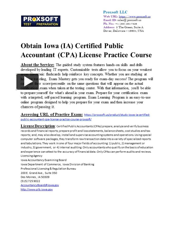 Obtain Iowa (IA) Certified Public Accountant (CPA) License Practice ...