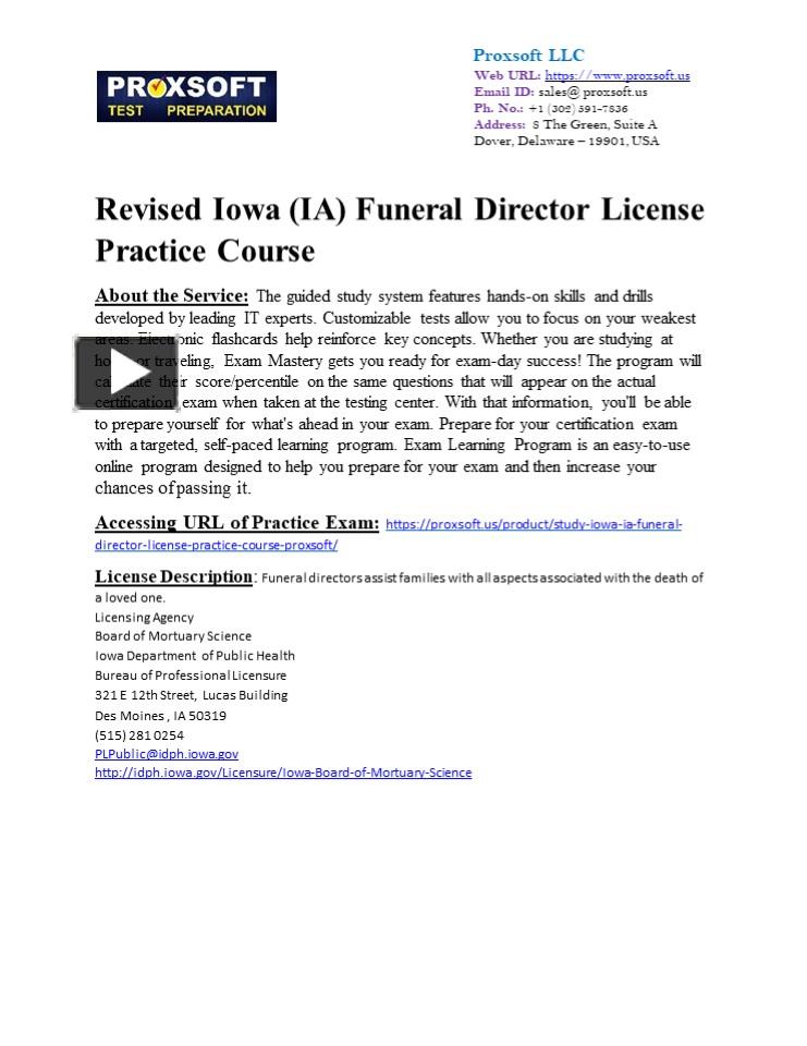PPT – Revised Iowa (IA) Funeral Director License Practice Course (1 ...