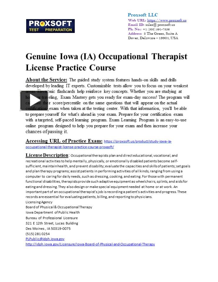 Genuine Iowa (IA) Occupational Therapist License Practice Course ...