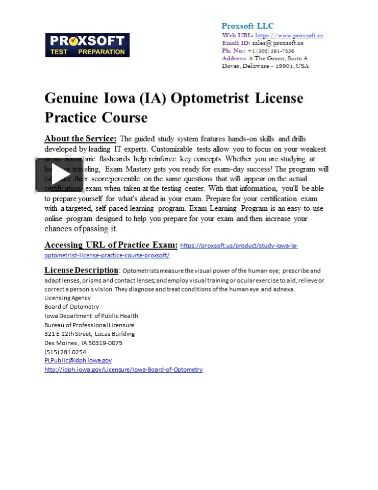Genuine Iowa (IA) Optometrist License Practice Course presentation ...