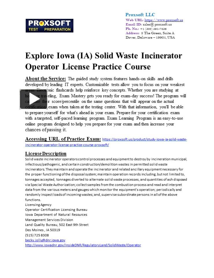 Explore Iowa (IA) Solid Waste Incinerator Operator License Practice ...