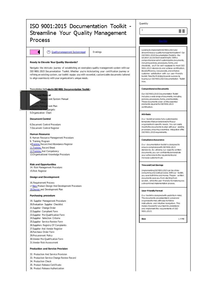 ISO 9001:2015 Quality Management System Documentation Toolkit ...