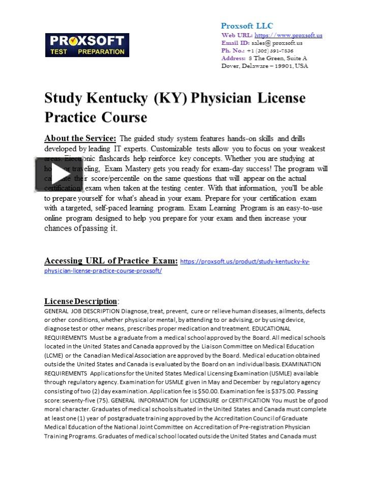 PPT – Study Kentucky (KY) Physician License Practice Course PowerPoint ...