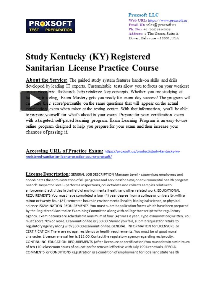 PPT – Study Kentucky (KY) Registered Sanitarian License Practice Course ...