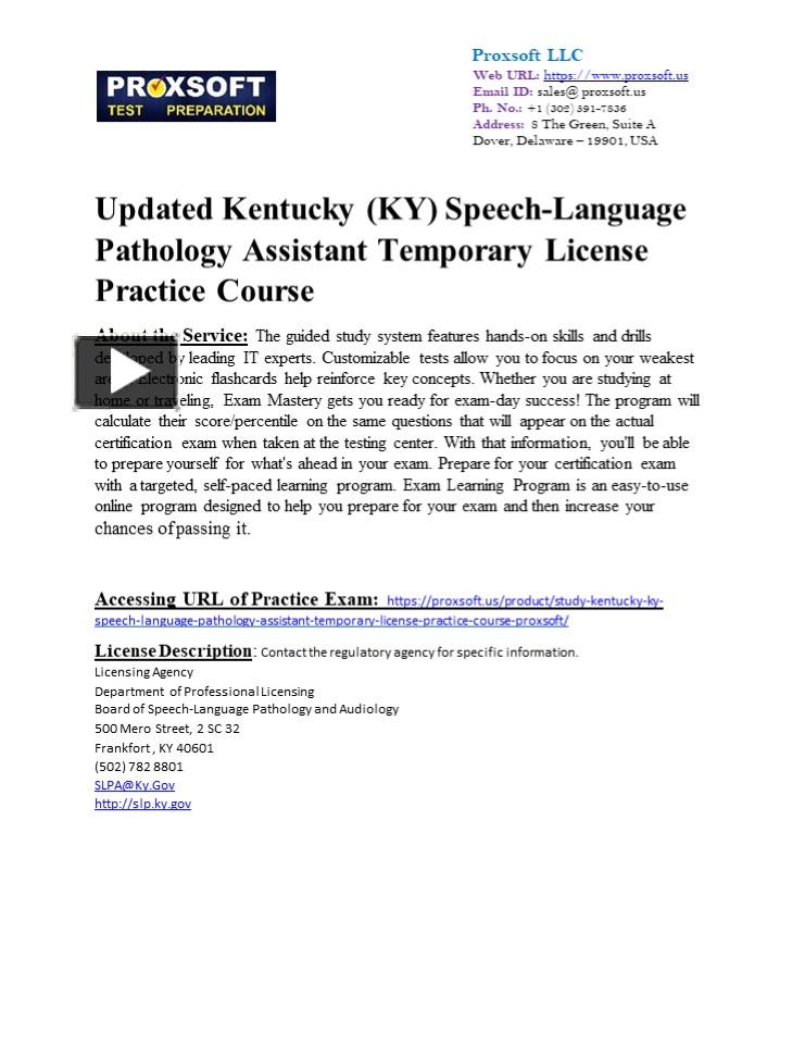 Updated Kentucky (KY) Speech-Language Pathology Assistant Temporary ...