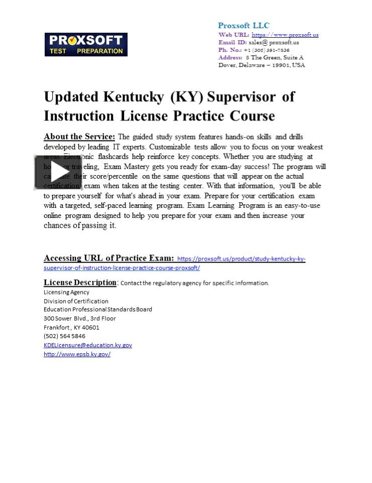 Updated Kentucky (KY) Supervisor of Instruction License Practice Course ...