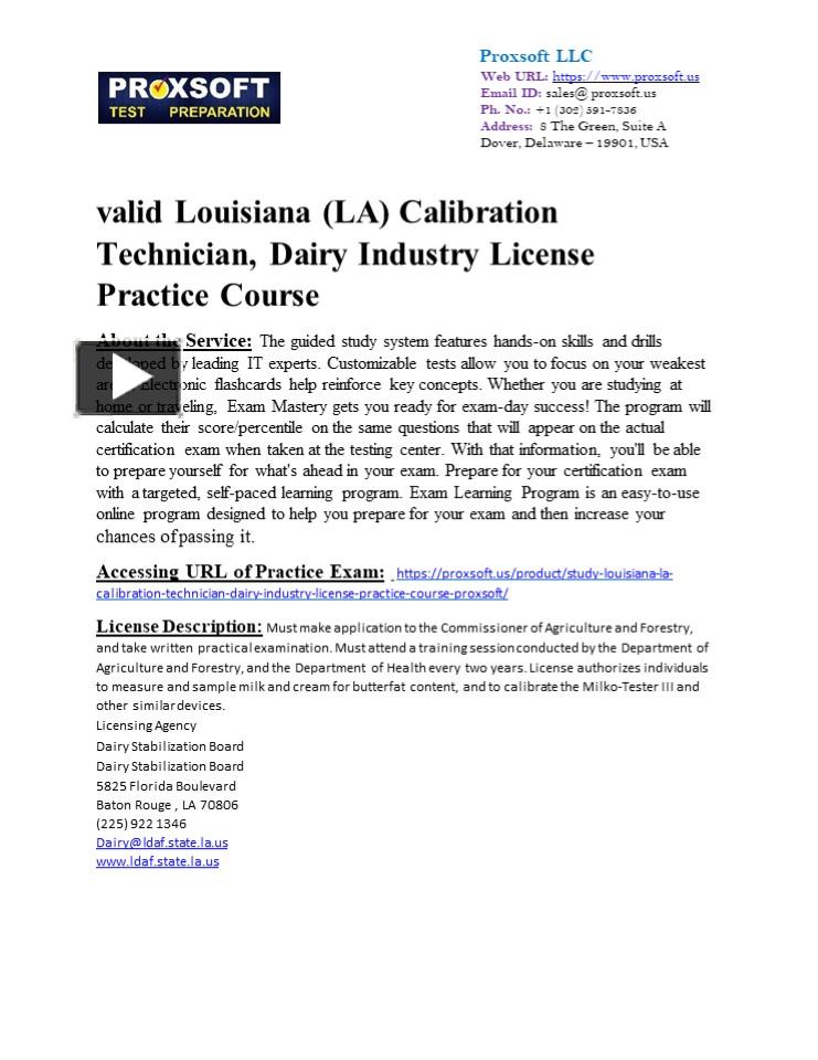 PPT – valid Louisiana (LA) Calibration Technician, Dairy Industry ...