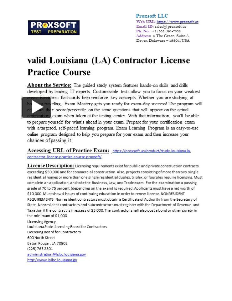 valid Louisiana (LA) Contractor License Practice Course presentation ...