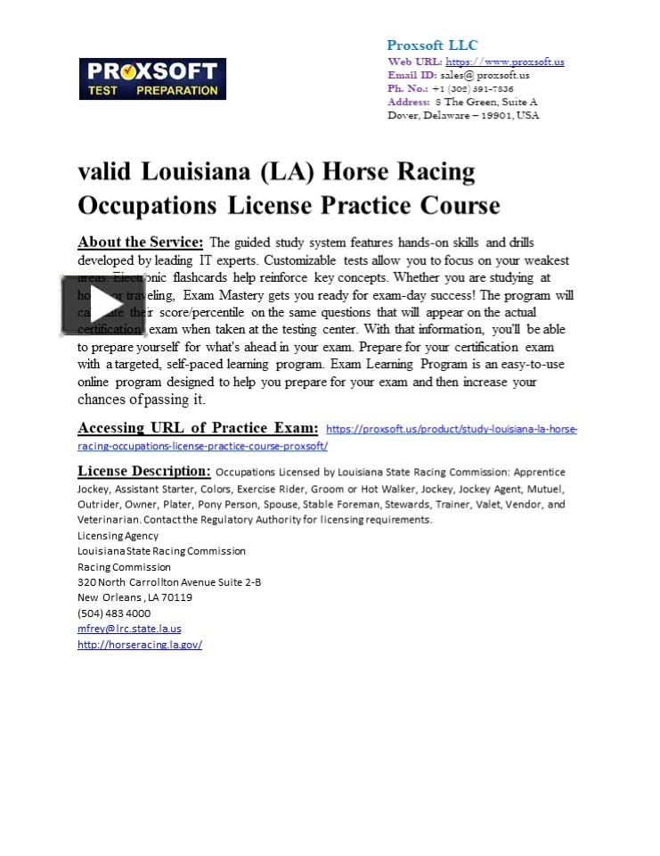 valid Louisiana (LA) Horse Racing Occupations License Practice Course ...