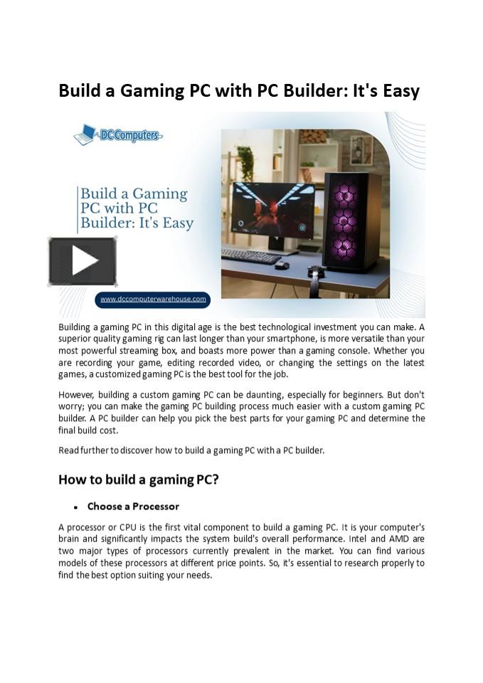 Build a Gaming PC with PC Builder: It's Easy presentation | free to ...
