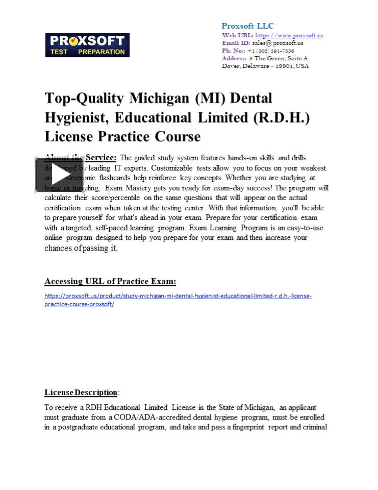 Top-Quality Michigan (MI) Dental Hygienist, Educational Limited (R.D.H ...