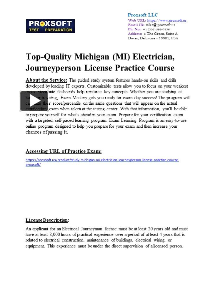 Top-Quality Michigan (MI) Electrician, Journeyperson License Practice ...
