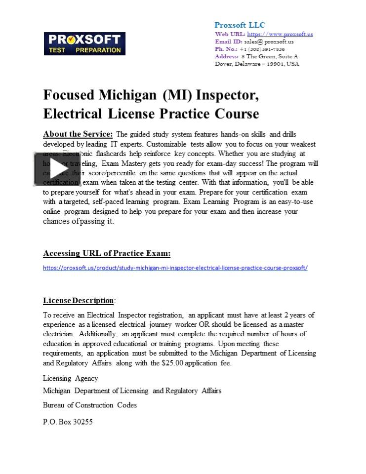 Focused Michigan (MI) Inspector, Electrical License Practice Course ...