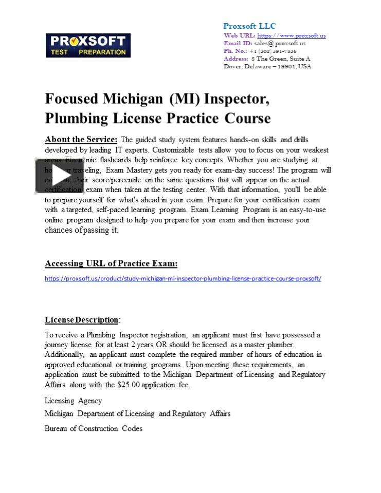 PPT – Focused Michigan (MI) Inspector, Plumbing License Practice Course ...