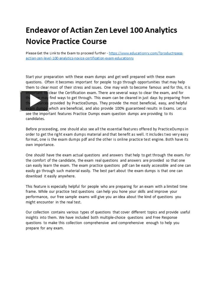 PPT – Endeavor of Actian Zen Level 100 Analytics Novice Practice Course ...