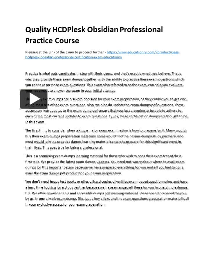 Quality HCDPlesk Obsidian Professional Practice Course presentation ...