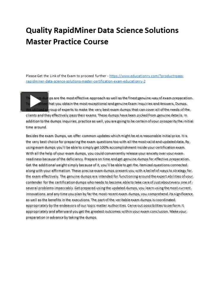 Quality RapidMiner Data Science Solutions Master Practice Course ...