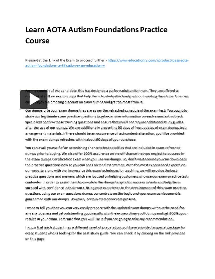 Learn AOTA Autism Foundations Practice Course presentation | free to ...