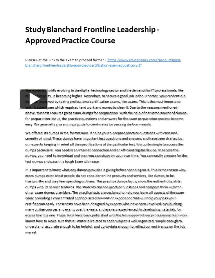 Study Blanchard Frontline Leadership - Approved Practice Course ...